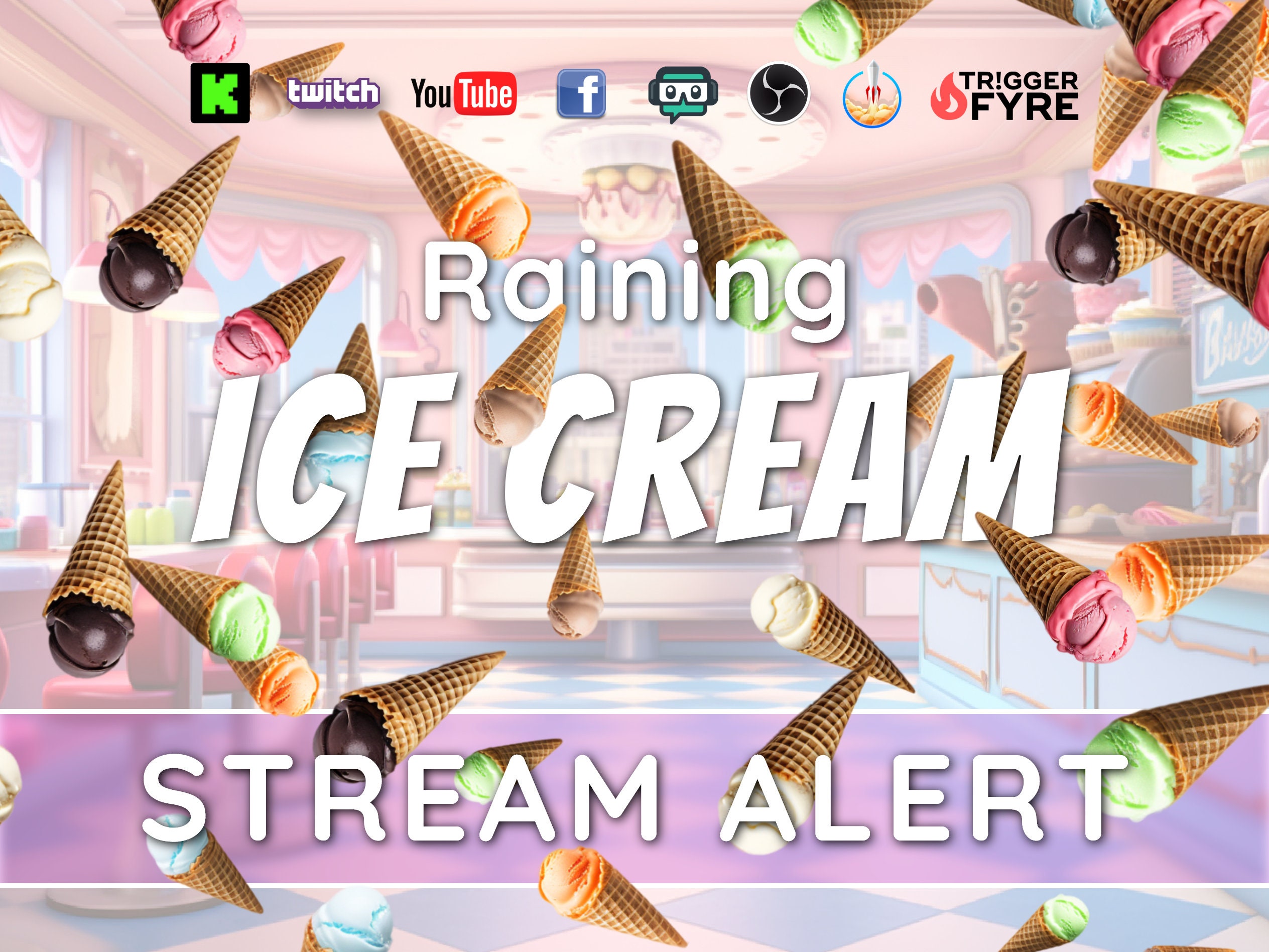 Ice Cream Stream Alert - Raining Dessert Animation - Animated Overlay W ...