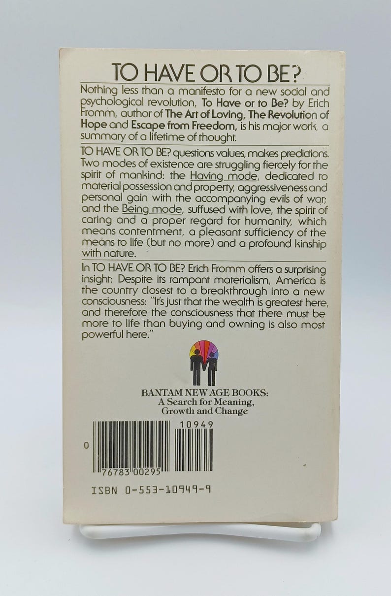 To Have or to Be? (1981) Erich Fromm, Vintage Nonfiction Paperback Book ...