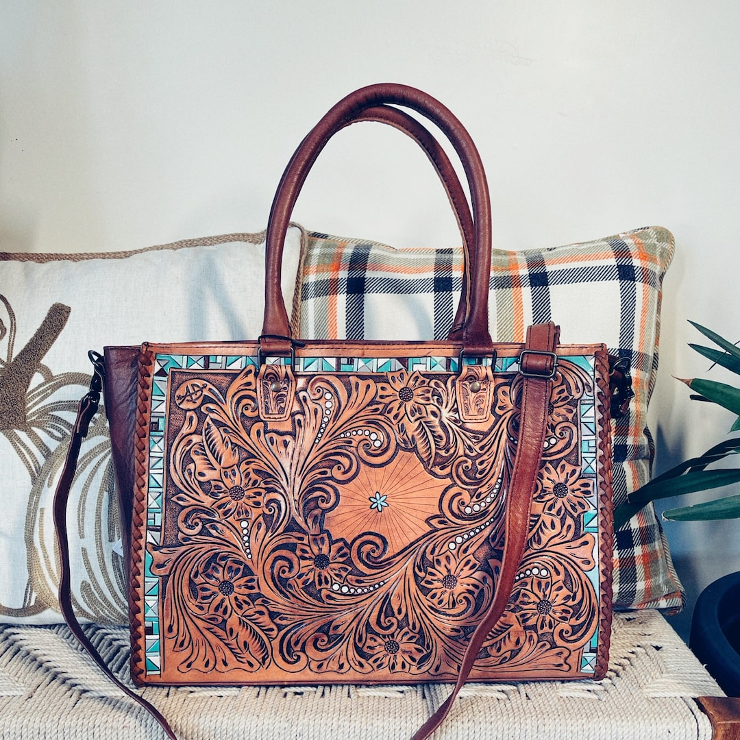 Western Hand Tooled Leather Purse, Western Tote Bag, Conceal Carry ...