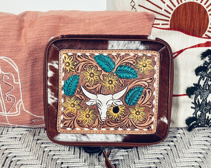 Western Leather Jewelry Case, Hair on Hide Jewelry Holder, Jewelry Safe ...