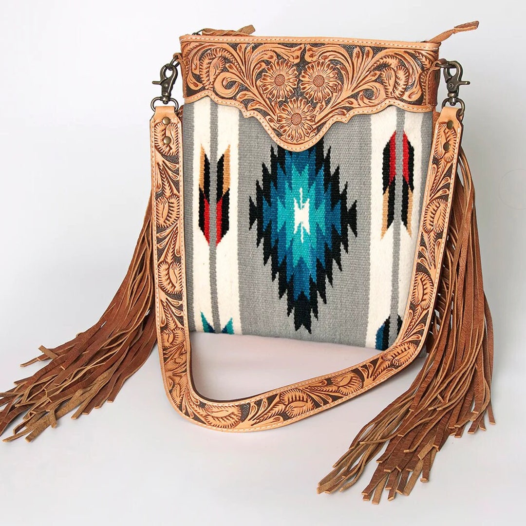 Western Hand Tooled Leather Purse, Cowhide Purse Crossbody Bag, Saddle ...