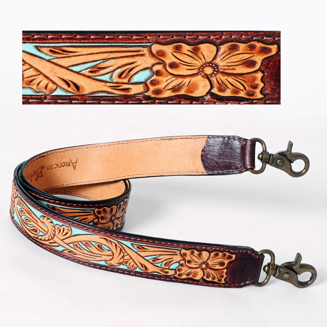 Western Hand Tooled Leather Purse Strap, Cowhide Purse Strap, Genuine ...