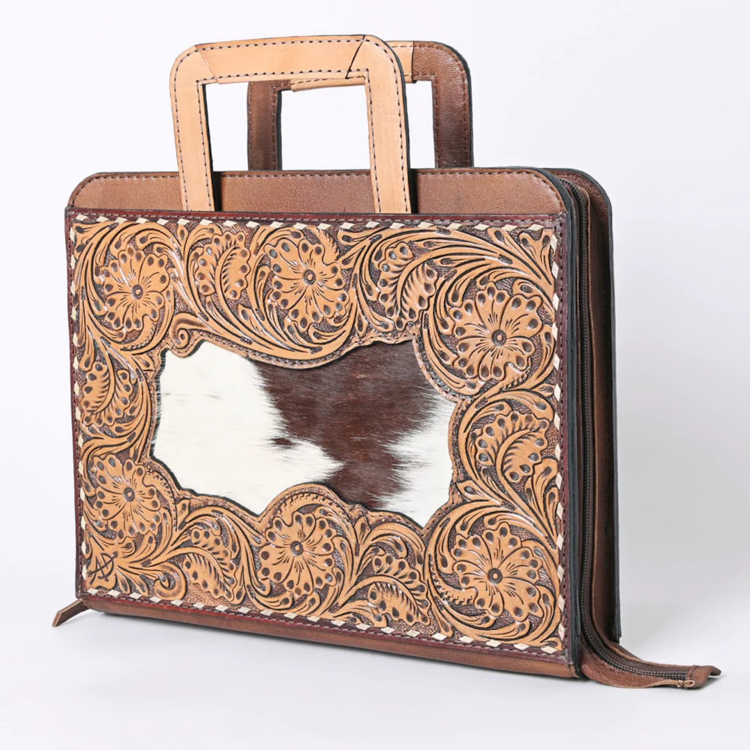 Hand Tooled Leather Briefcase, Western Tote Bag, Hand Tooled Leather ...