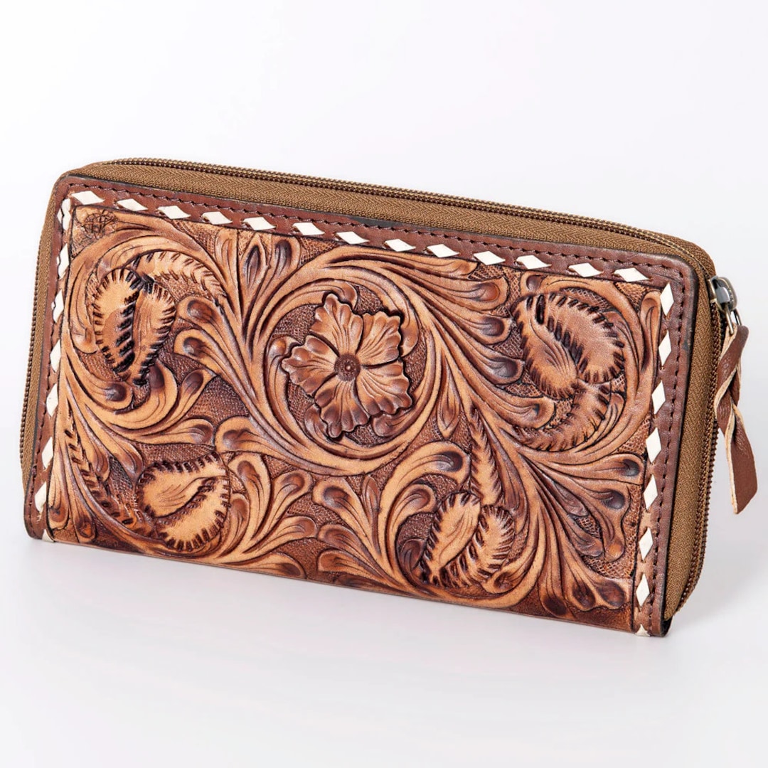Western Hand Tooled Leather Wallet Purse, Leather Crossbody Purse ...