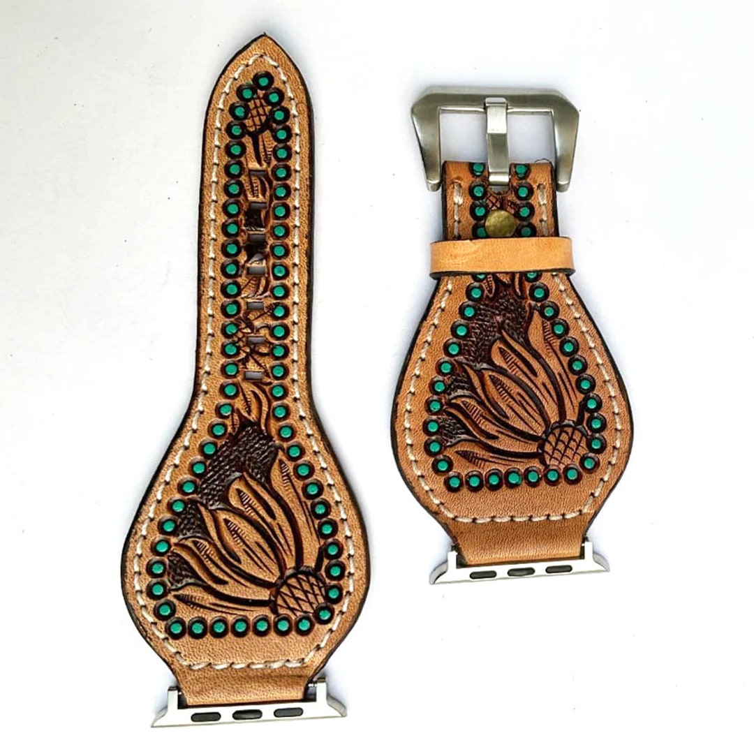 Hand Tooled Leather Apple Watch Band, Apple Watch Band Women, 45mm ...