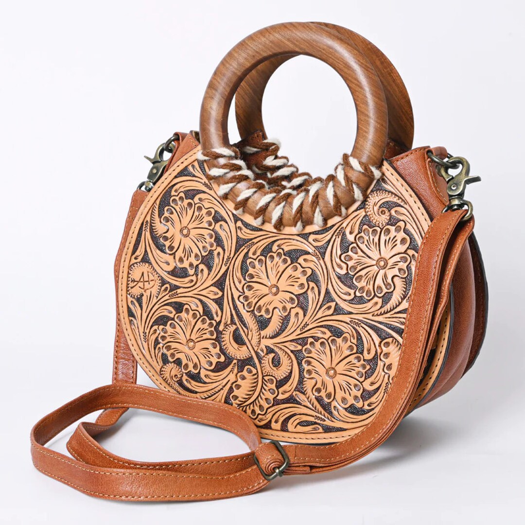Western Hand Tooled Leather Purse, Western Tote Bag, Genuine Cowhide ...