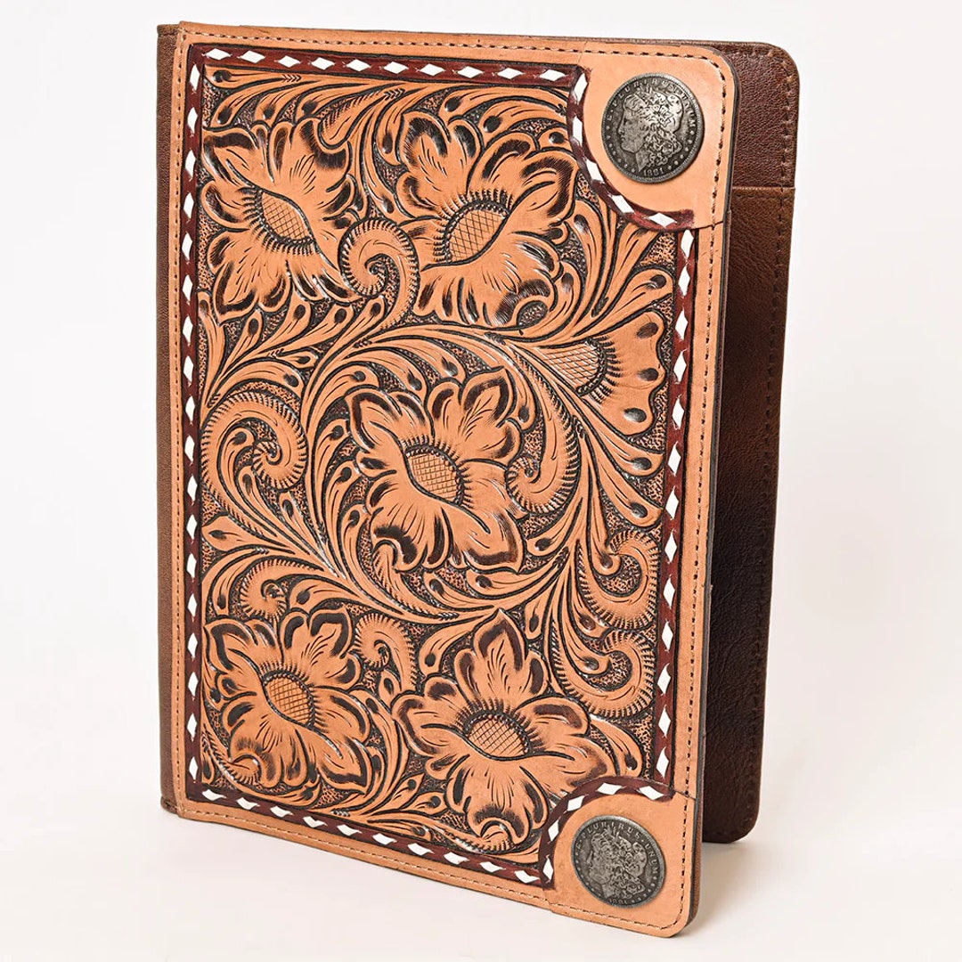Hand Tooled Leather Portfolio, Leather Padfolio, Leather Legal Pad ...