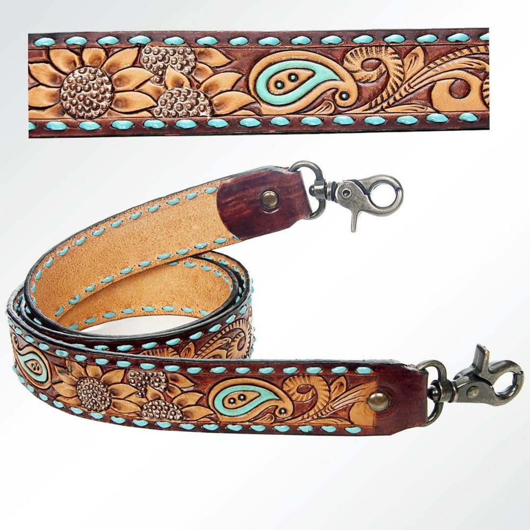 Western Hand Tooled Leather Purse Strap, Cowhide Purse Strap, Genuine ...