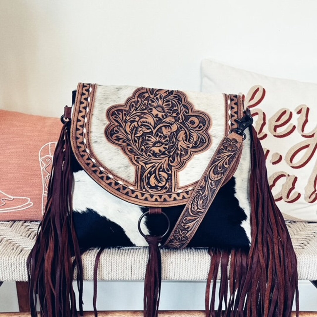 Western Leather Purse, Western Crossbody Purse, Cowhide Hair on Purse ...
