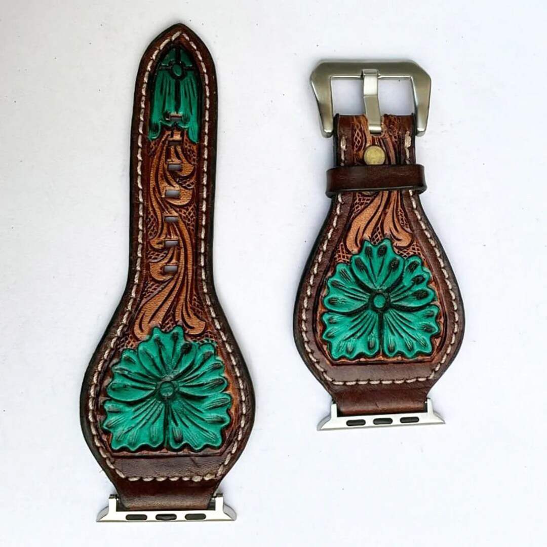 Hand Tooled Leather Apple Watch Band, Apple Watch Band Women, 45mm ...