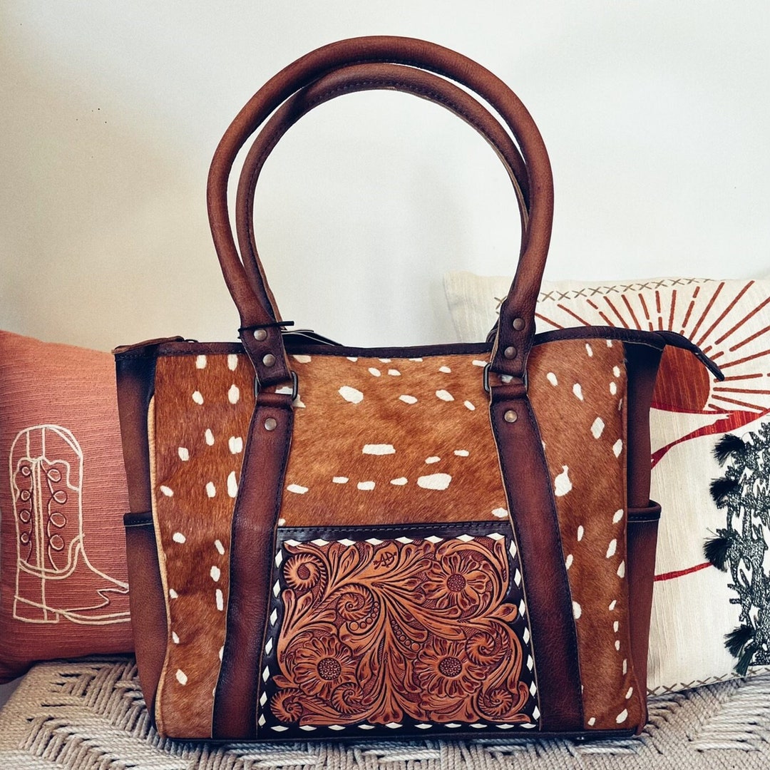 Western Hand Tooled Leather Purse, Leather Shoulder Bag Purse, Hair on ...