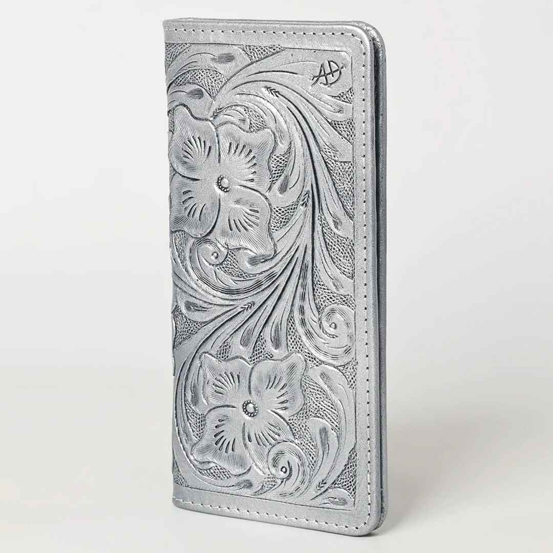 Western Hand Tooled Leather Wallet, Silver Leather Wallet, Genuine ...