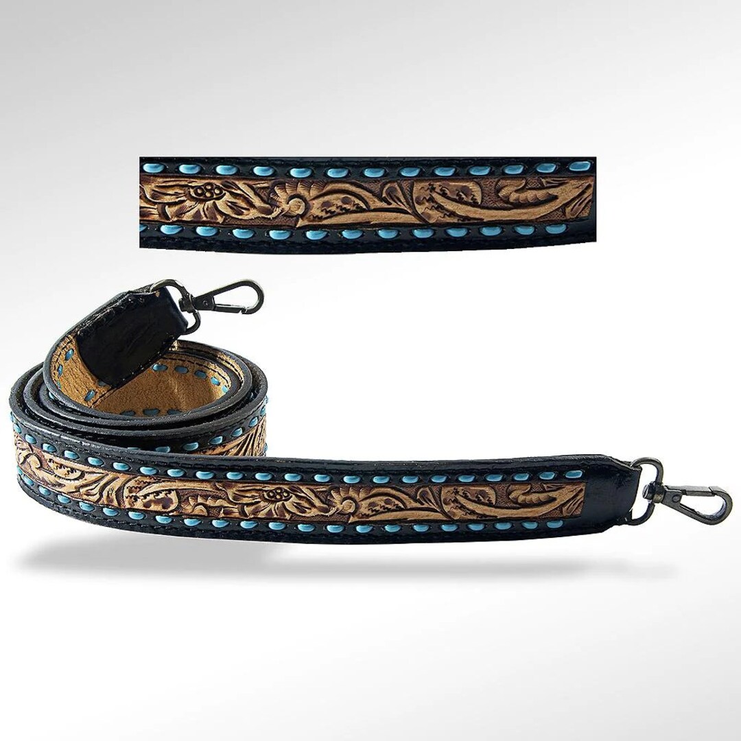 Western Hand Tooled Leather Purse Strap, Cowhide Purse Strap, Genuine ...