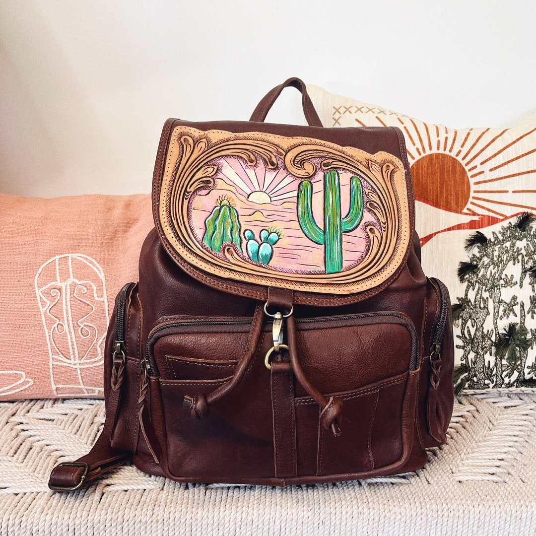 Leather Backpack Women, Hand Tooled Leather Backpack Purse, Leather ...