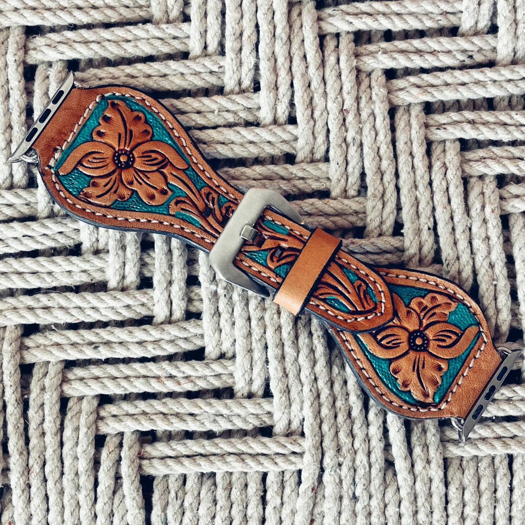 Hand Tooled Leather Apple Watch Band, Apple Watch Band Women, Apple ...
