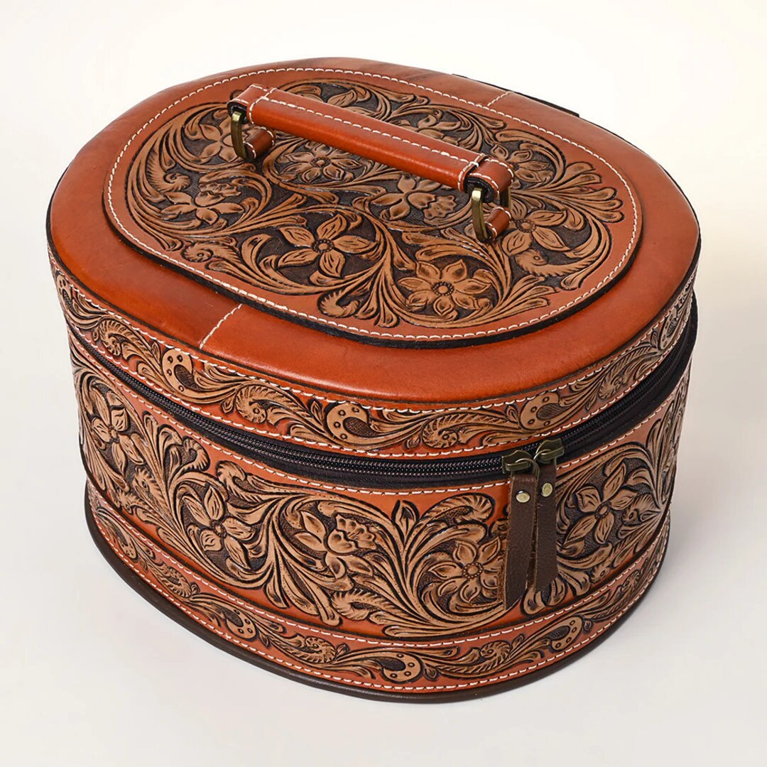 Western Leather Jewelry Case, Hand Tooled Leather Jewelry Box, Jewelry ...