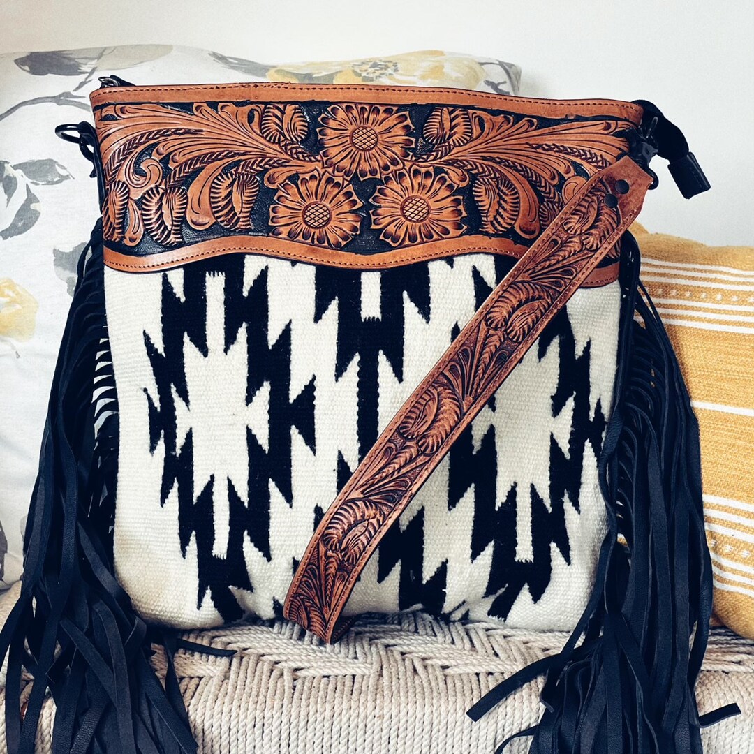 Western Hand Tooled Leather Purse Fringe Purse Leather - Etsy