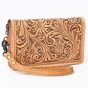 Western Hand Tooled Leather Wallet Purse, Western Buck Stitch Wallet ...