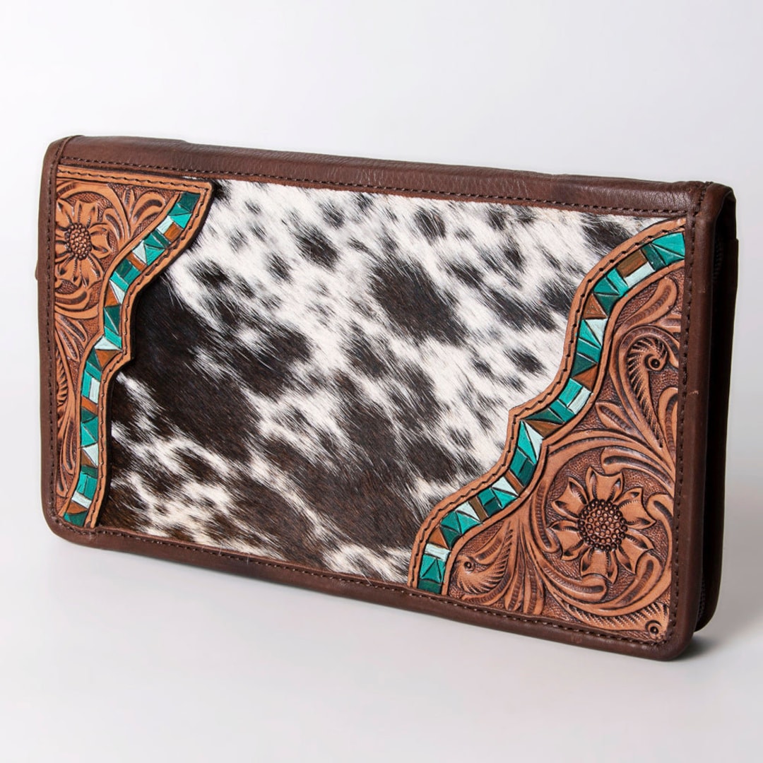 Western Hand Tooled Leather Jewelry Case, Hair on Hide Jewelry Holder ...