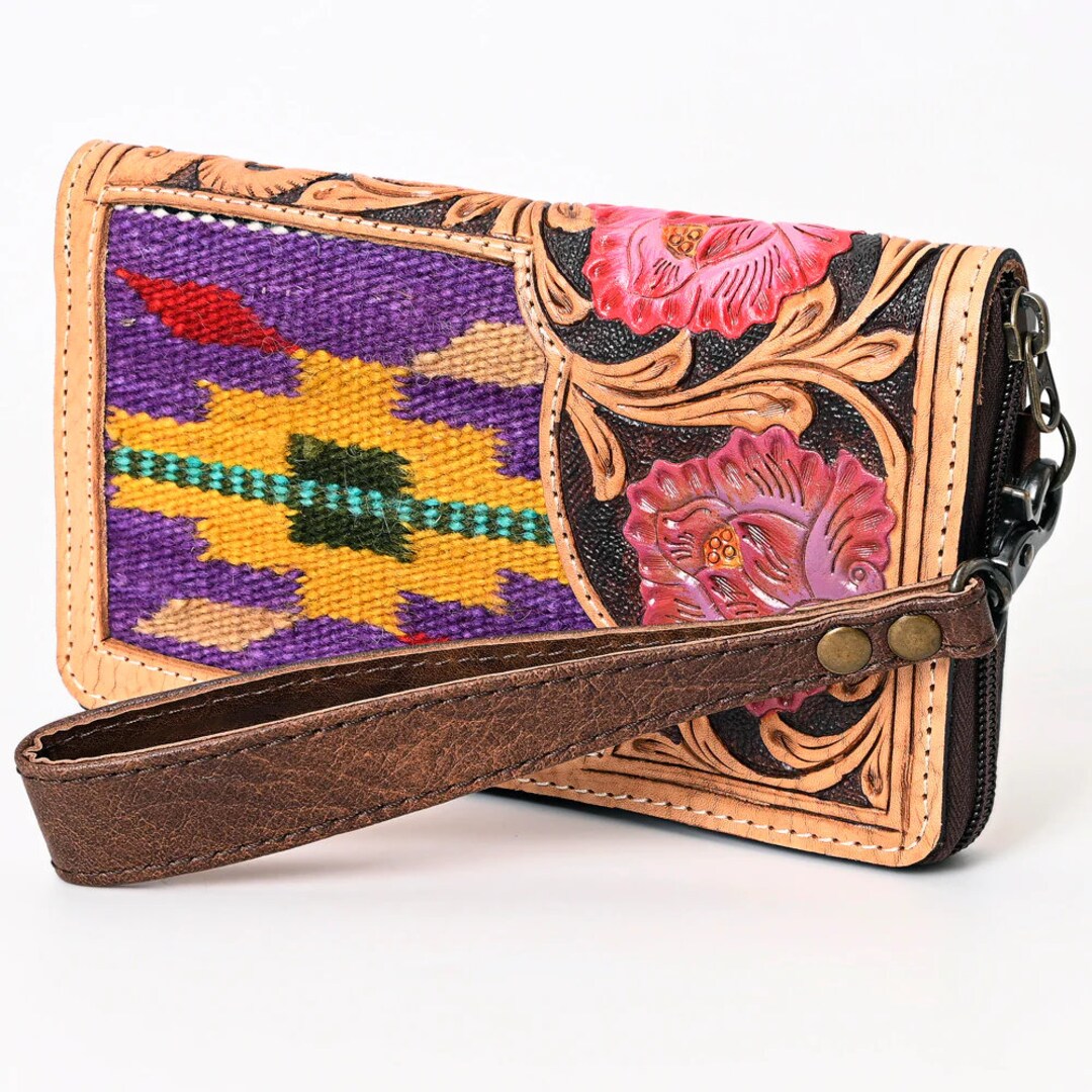 Western Hand Tooled Leather Wallet Purse, Leather Wristlet Wallet ...