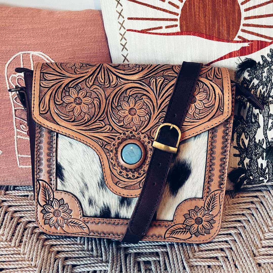 Western Leather Purse, Western Crossbody Purse, Cowhide Hair on Purse ...