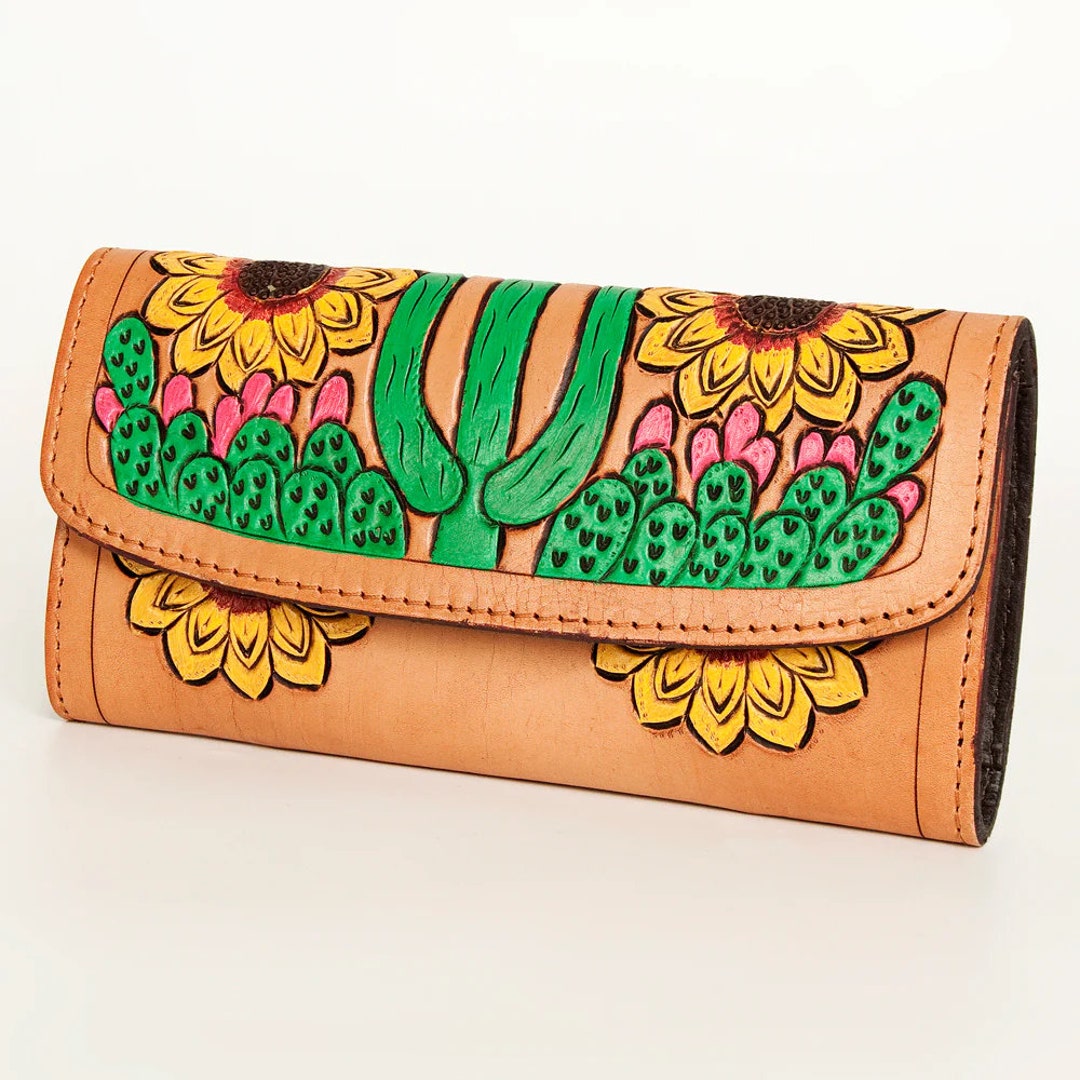 Western Hand Tooled Leather Wallet, Leather Clutch Purse, Cowhide Purse ...