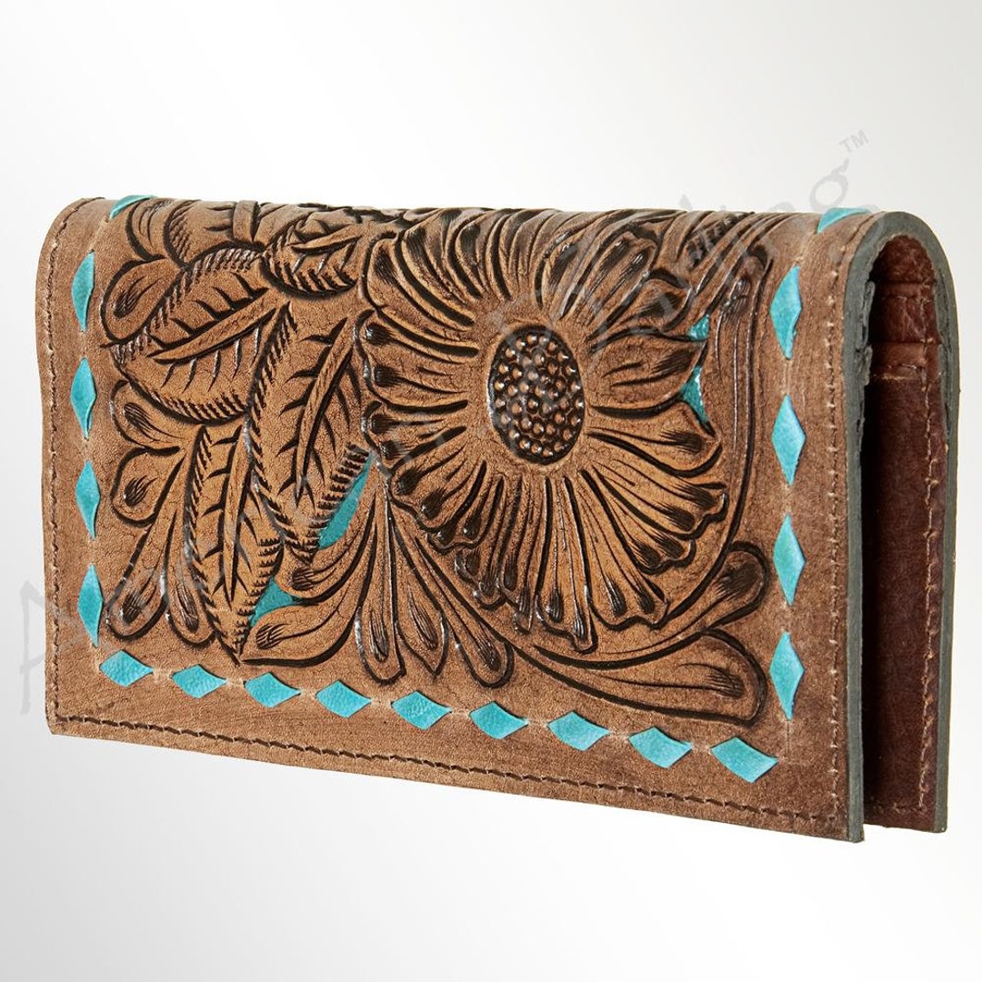 Western Hand Tooled Leather Wallet Purse, Leather Crossbody Purse ...