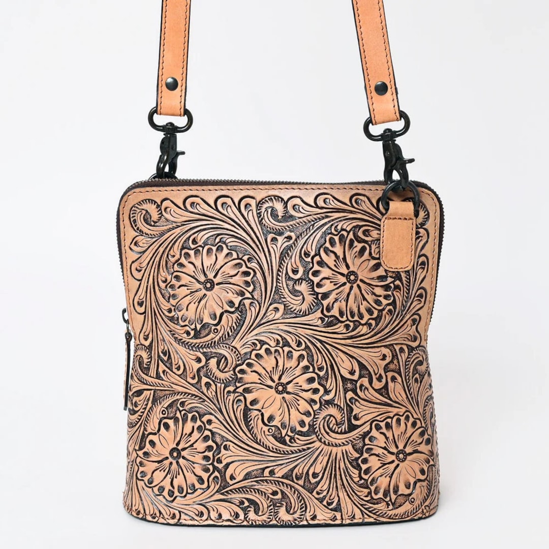 Western Hand Tooled Leather Purse, Western Tote Bag, Genuine Cowhide ...