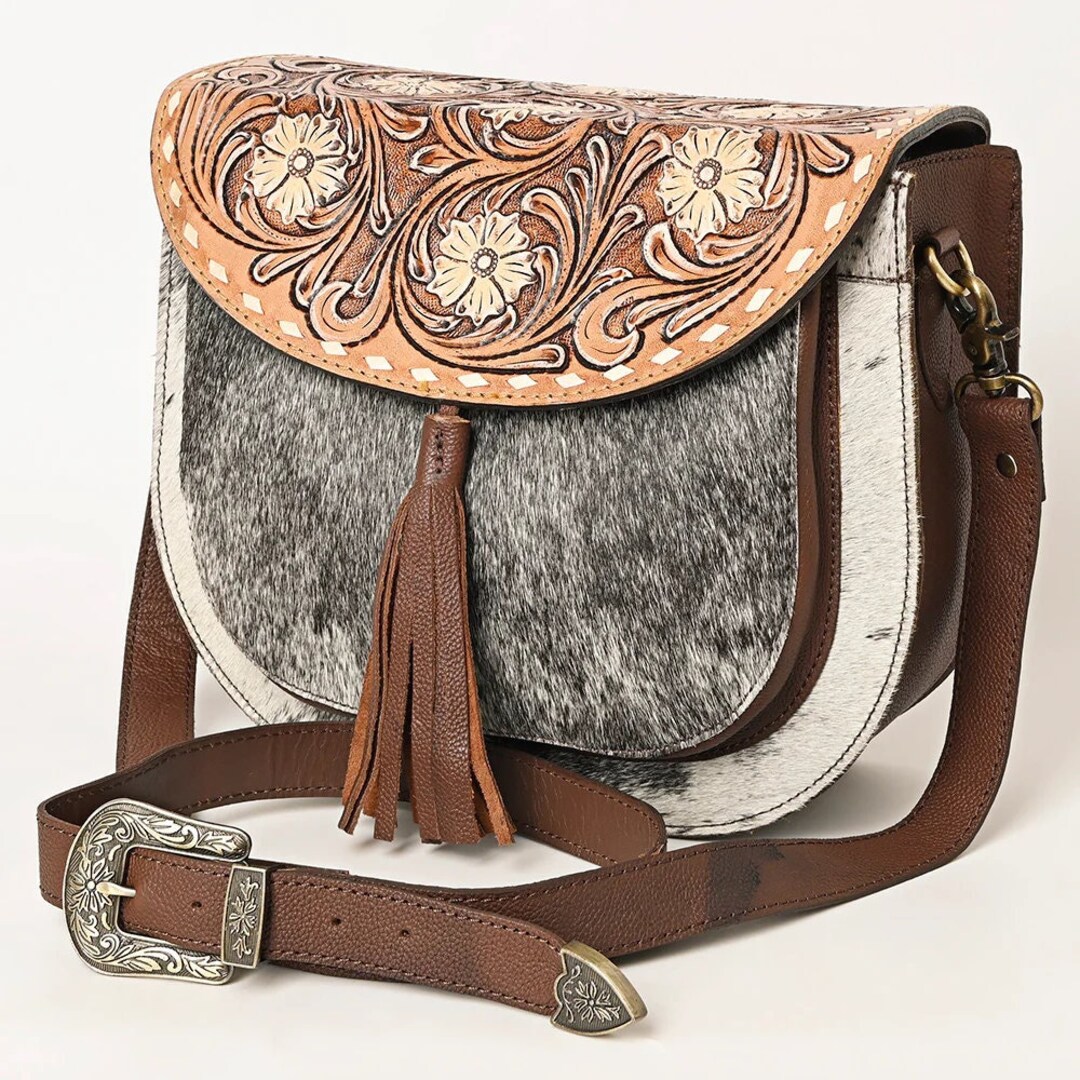 Western Purse, Cowhide Crossbody Purse, Hand Tooled Leather Purse ...