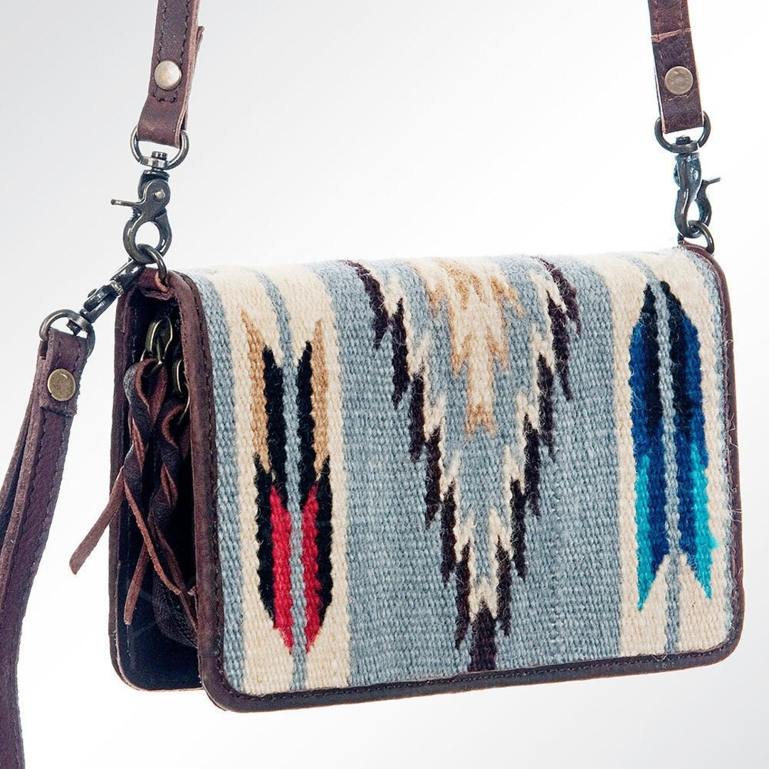 Western Purse Wallet Crossbody, Hand Tooled Leather Strap, Aztec Purse ...