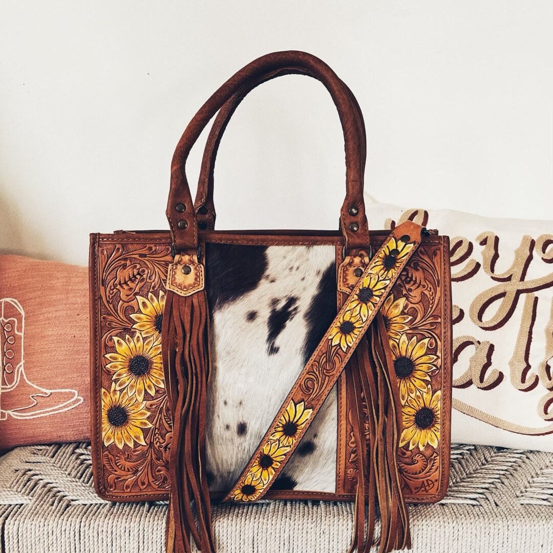Western Purse, Hand Tooled Leather Purse, Hair on Purse, Cowhide Purse ...
