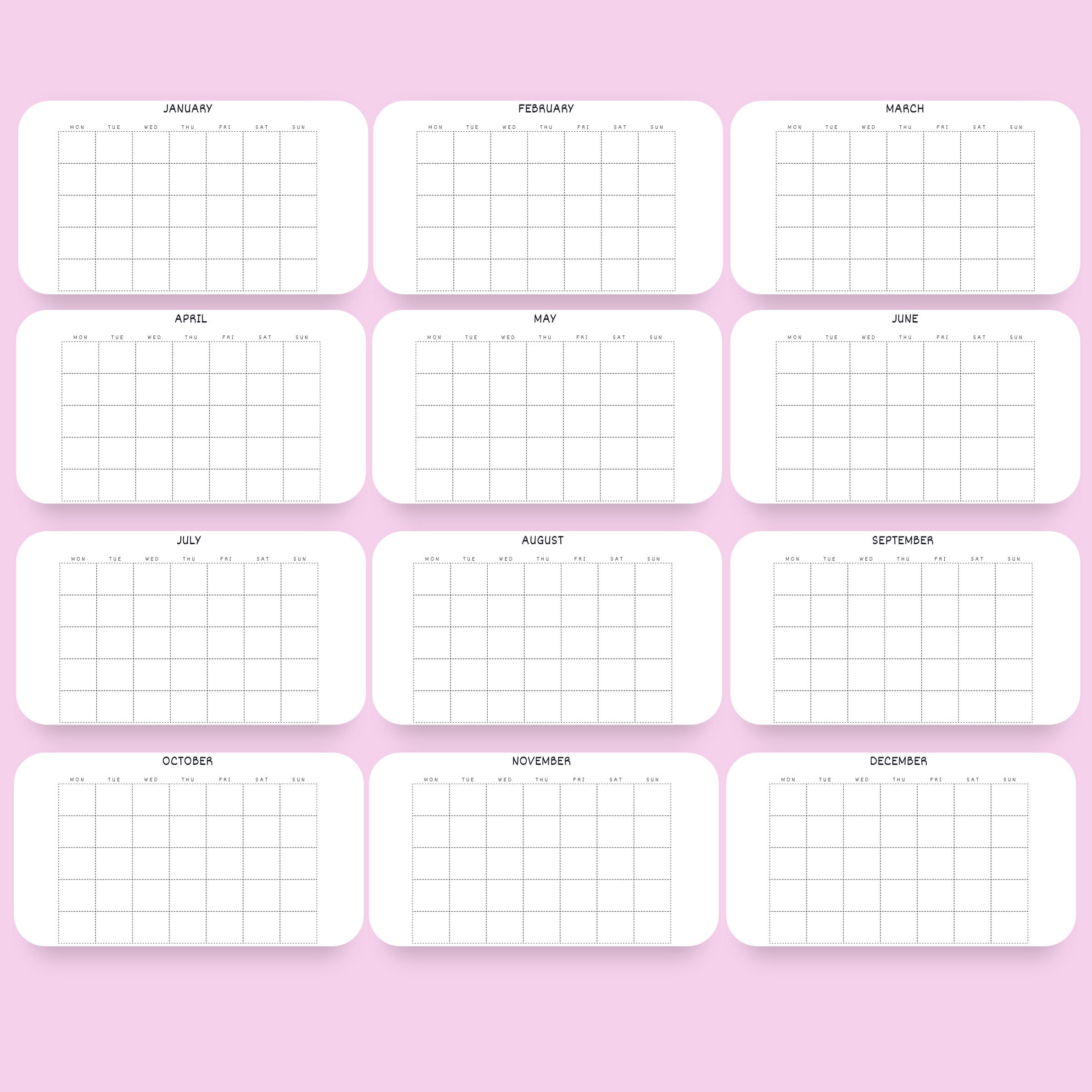 Monthly Calendar Blank | Digital Download | Calendar Monday Start ...