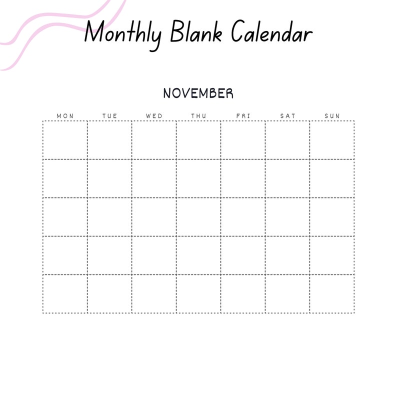 Monthly Calendar Blank Digital Download Calendar Monday Start Printable ...