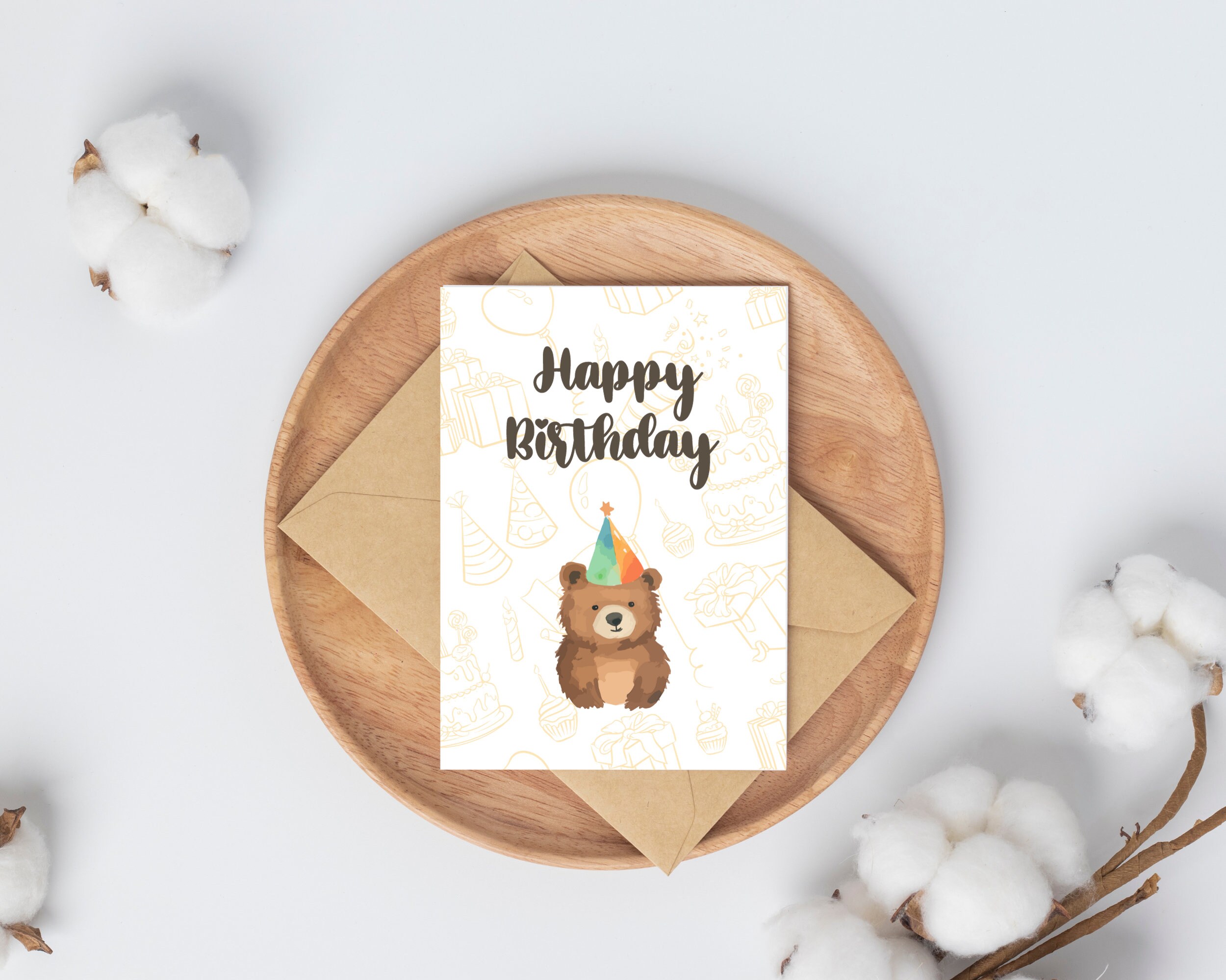 Printable Bear Birthday Card Instant Digital Download, Cute Animal ...