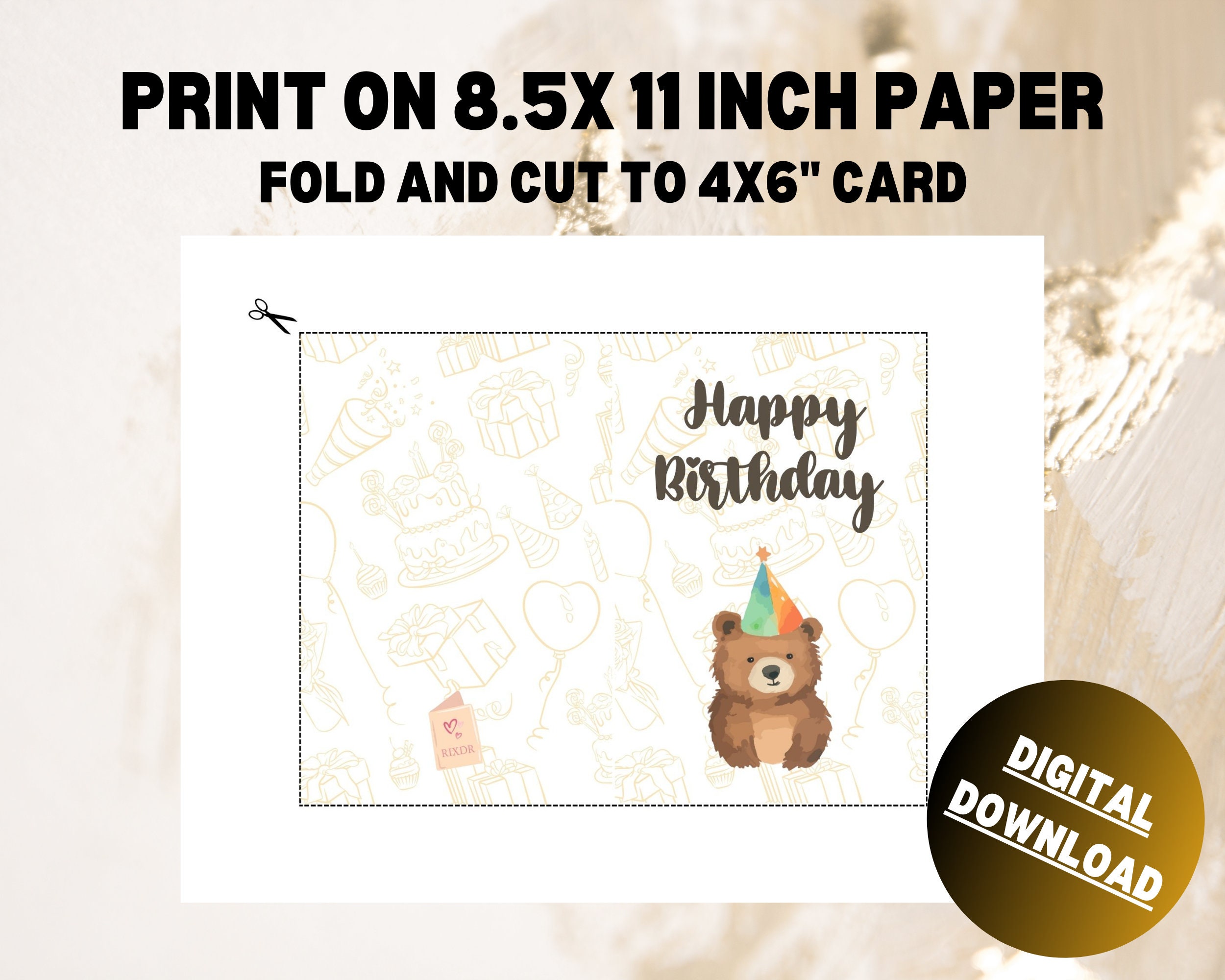 Printable Bear Birthday Card Instant Digital Download, Cute Animal ...