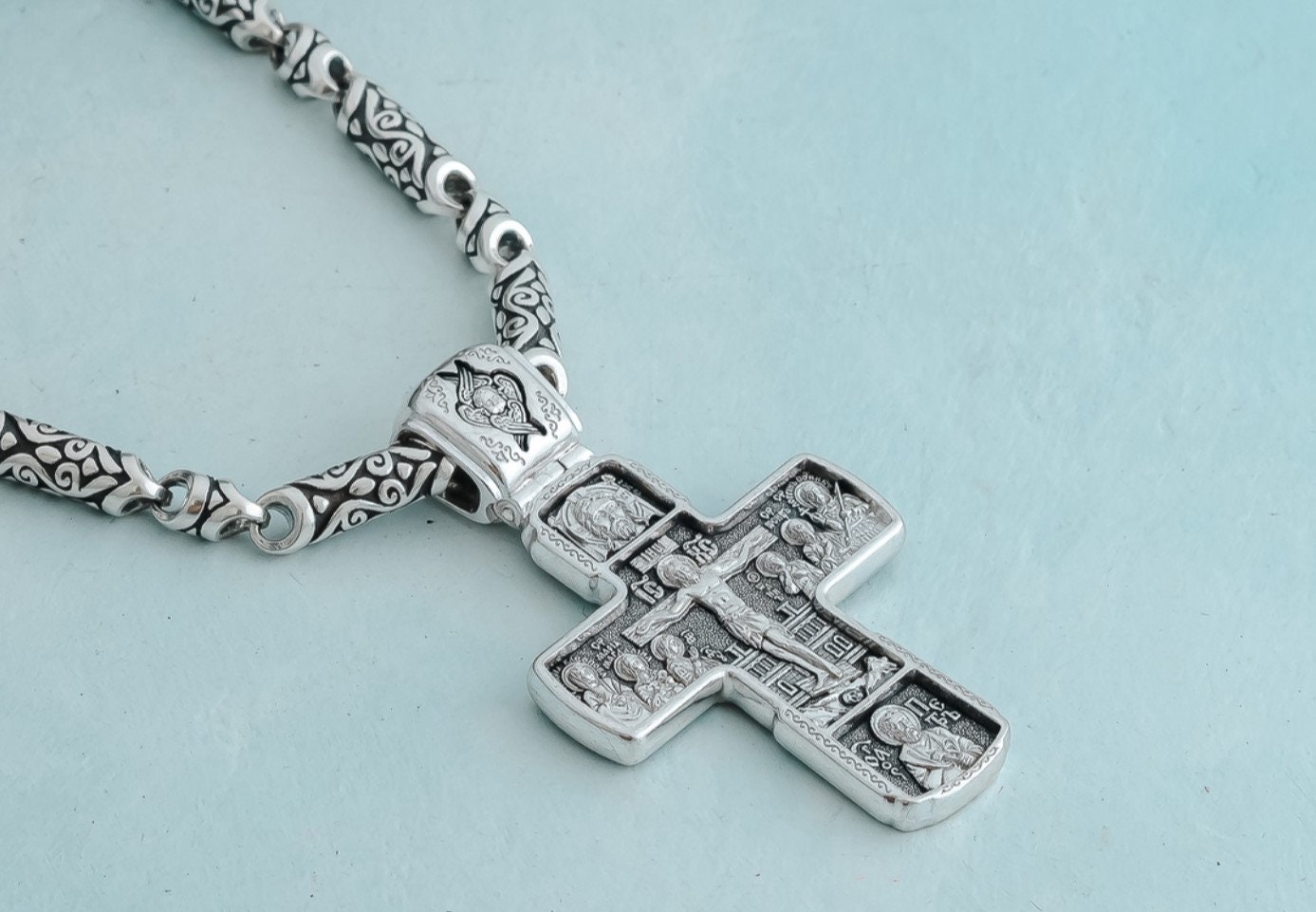 Massive Orthodox Grece Ukrainian Serbian Silver 925 Pendant Crucifix ...