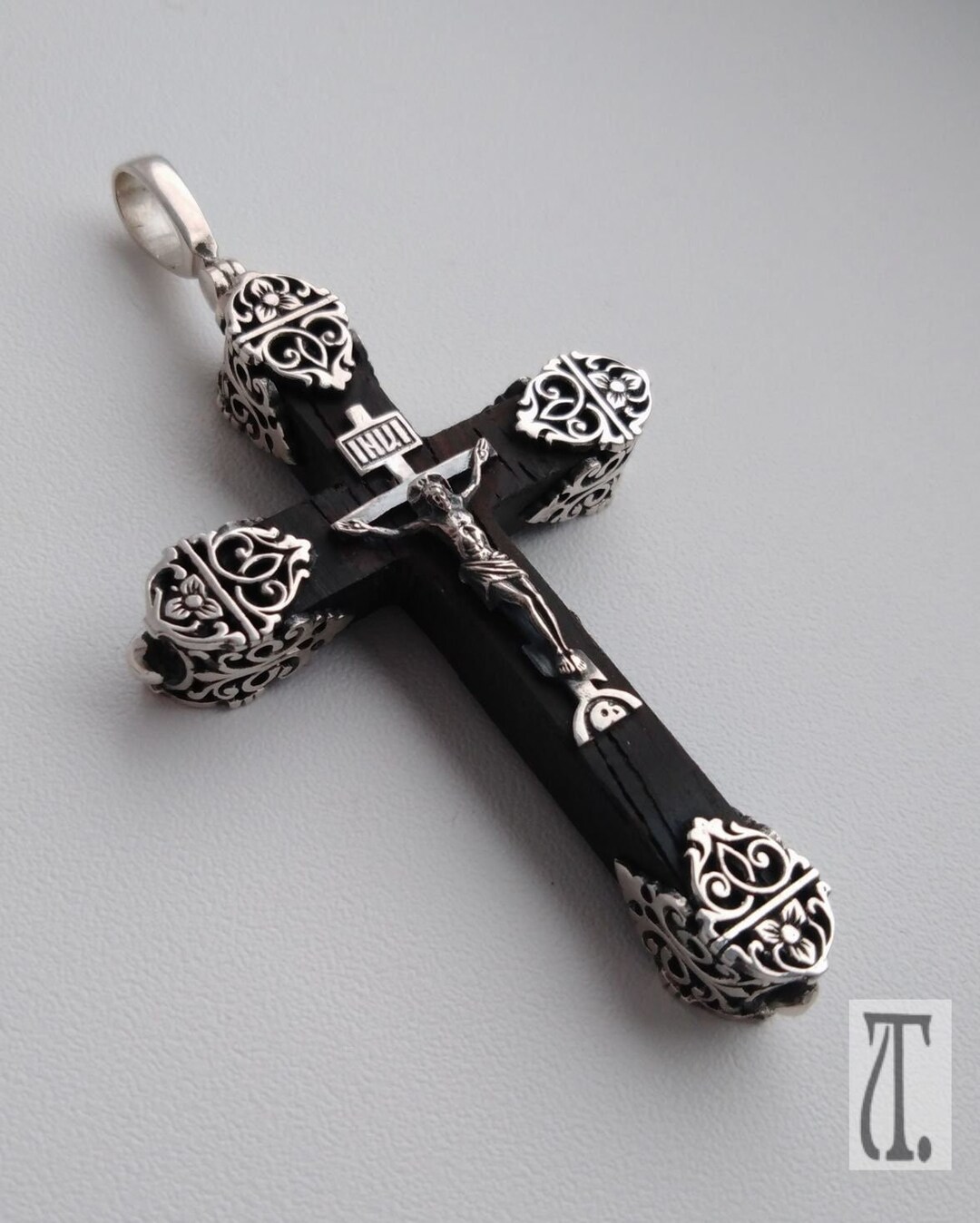 Orthodox Greece Serbian Ukrainian Cross Made of Ebony With 925 Sterling ...