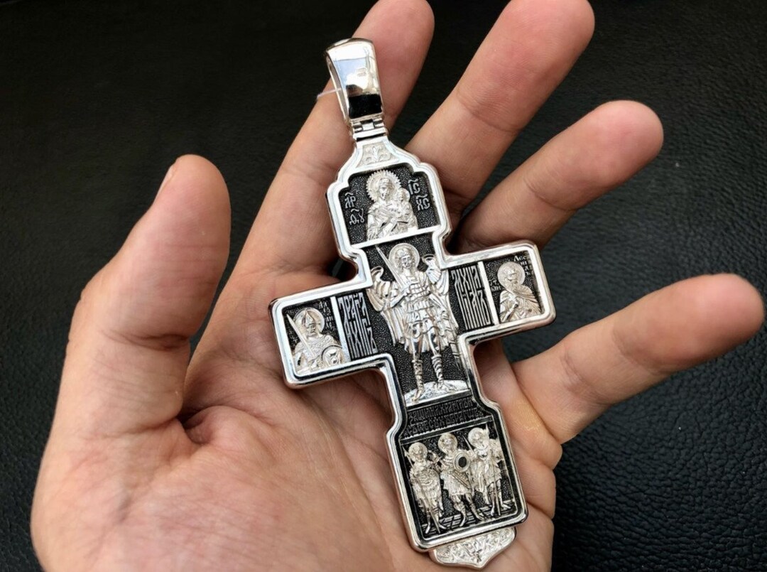 Big Greece Orthodox Cross Pendant Crucifixion of Christ Archangel Michael the Byzantine Church ...