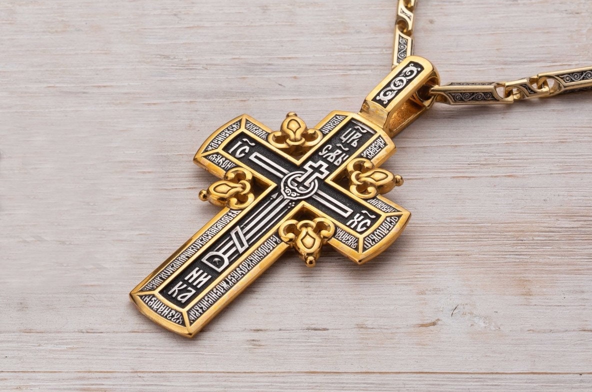 Orthodox Big Greece Saint George Relics Silver Pendant Cross of Calvary ...