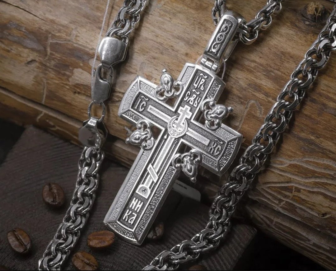 Orthodox Big Greece Saint George Relics Silver Pendant Cross of Calvary ...