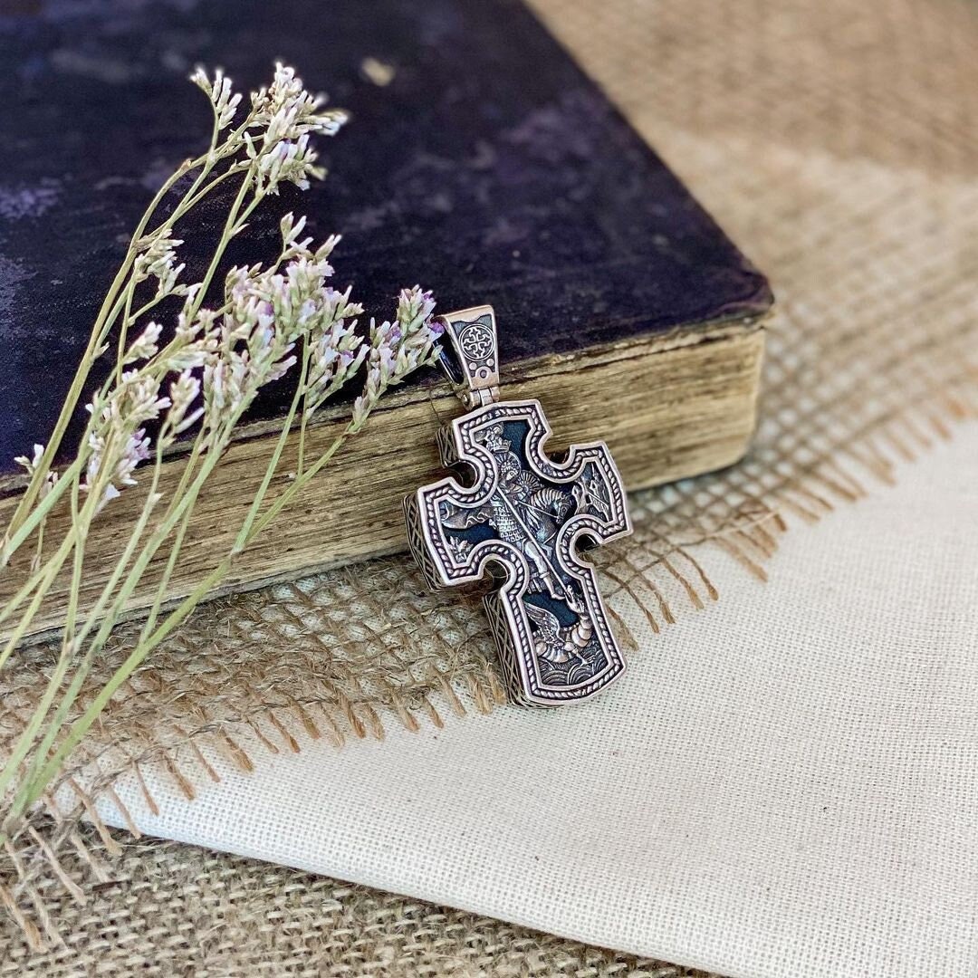 St. George the Victorious Crucifixion of Christ Silver Orthodox Cross ...