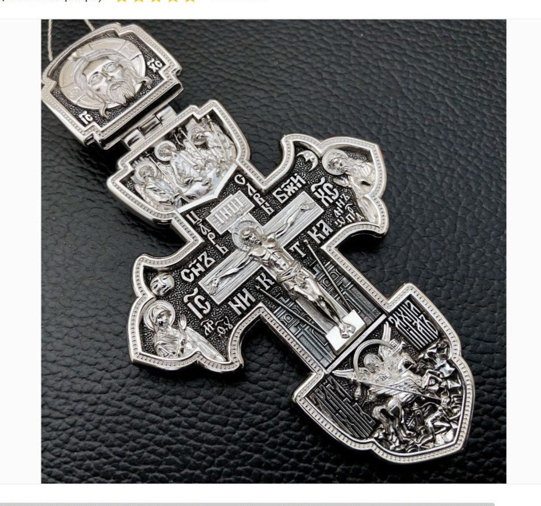Big Greece Orthodox Saint Warriors Cross Pendant Crucifixion of Christ ...