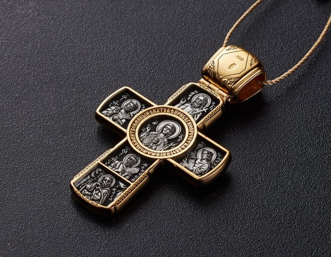 Traditional Orthodox Pectoral Necklace Cross Pendant Crucifix Byzantine ...