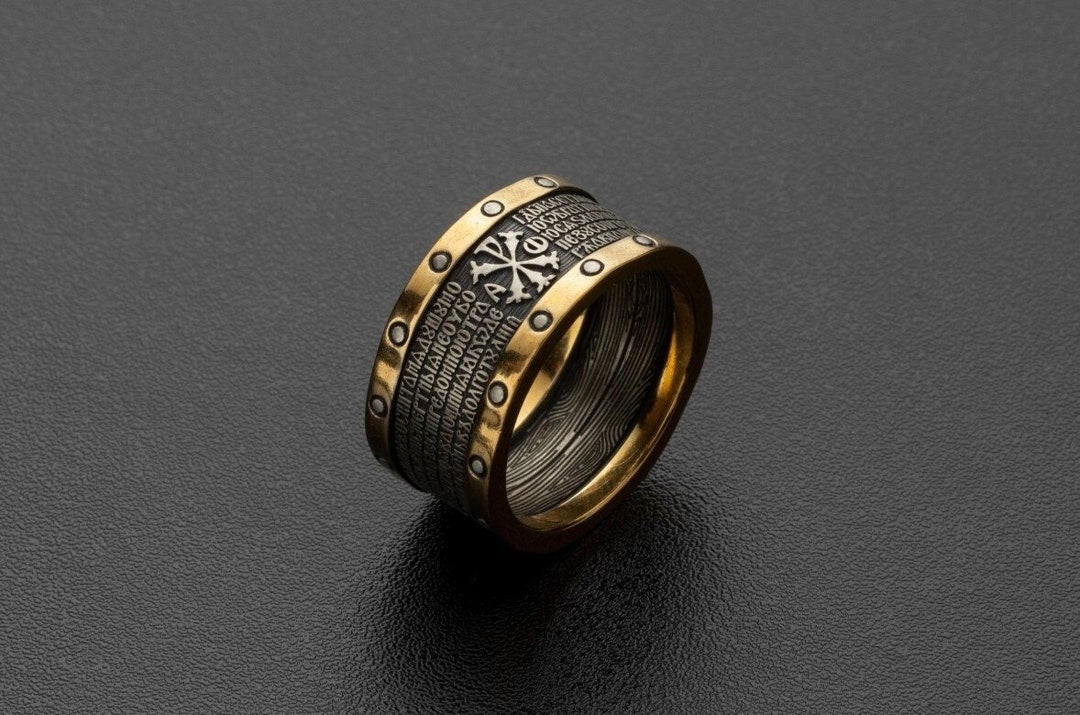 Greece Serbian Orthodox Silver + Gilding Ring 22 Psalm the Byzantine ...