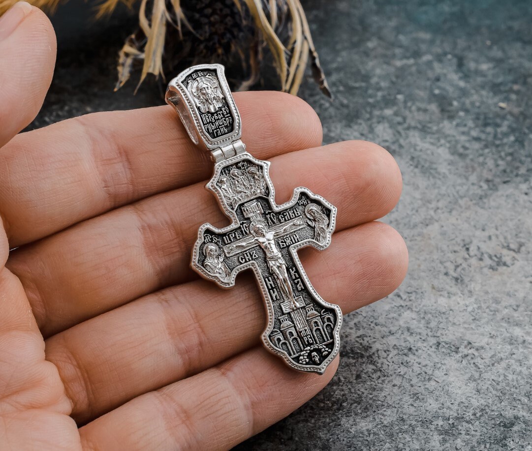 Big Orthodox Grece Ukrainian Serbian Pendant Crucifix Cross "archangel ...