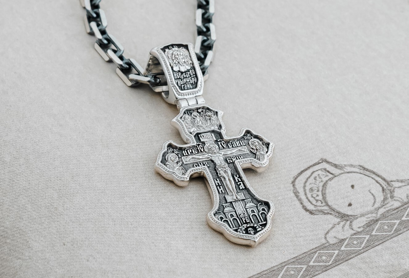 Big Orthodox Grece Ukrainian Serbian Pendant Crucifix Cross "archangel ...