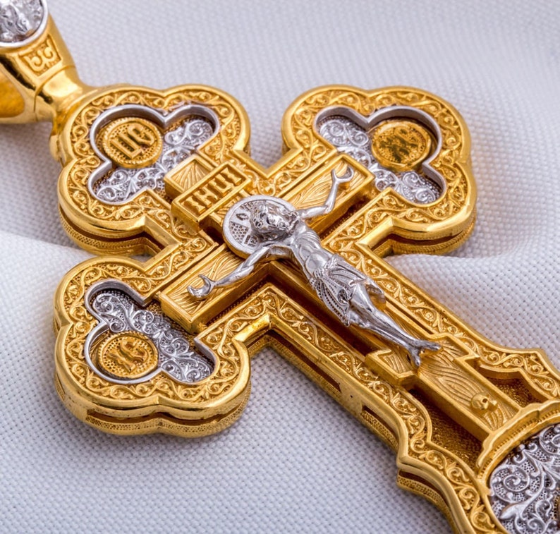 Gift Orthodox Cross Pendant Crucifixion of Christ Silver Gold the ...