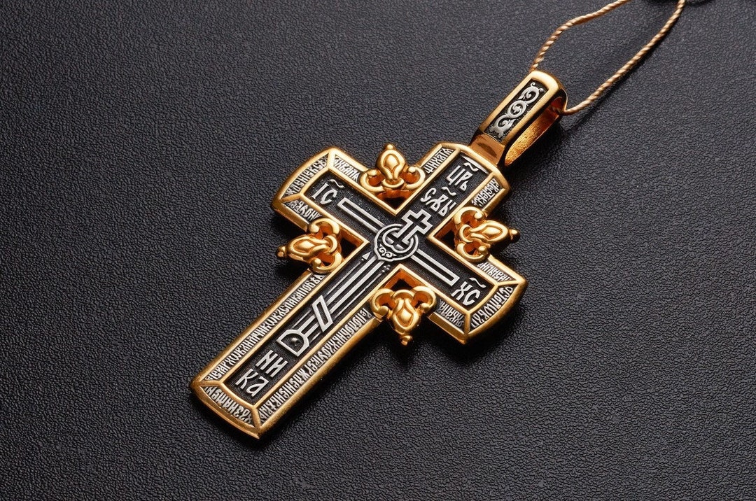 Orthodox Big Greece Saint George Relics Silver Pendant Cross of Calvary ...