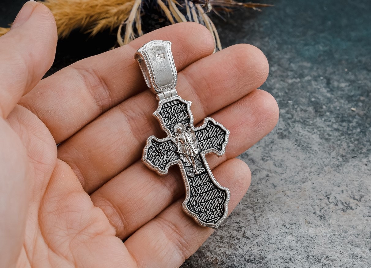 Big Orthodox Grece Ukrainian Serbian Pendant Crucifix Cross "archangel ...
