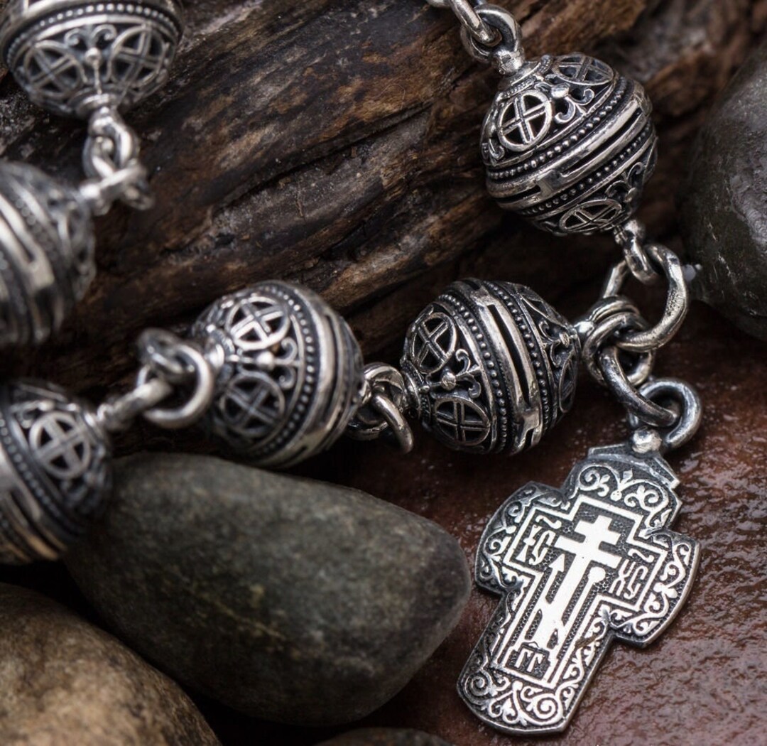 Prayer Beads Handmade Orthodox Made of Silver With Cross the Byzantine ...